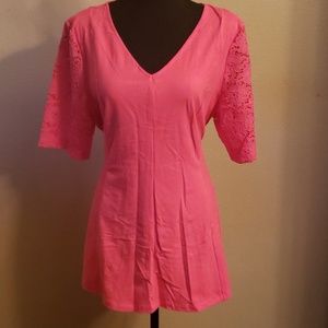 Denim&Co | Tops | Feminine Lace Sleeve Top | Poshmark